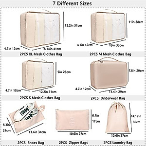 Luggage Organizers for Suitcase,14 Packs Travel Bags Organizer for Luggage,Packing Cubes for Suitcases Organizer Bags Set,Compression Packing Cubes for Travel Packing Organizers (Beige)