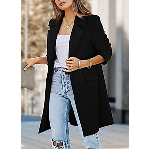 PRETTYGARDEN Women's 2024 Fall Long Blazer Jackets Long Sleeve Lapel Pockets Loose Fit Work Casual Blazers Outerwear (Black,Small)
