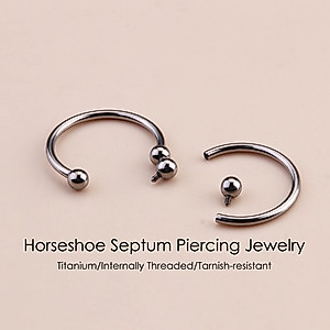 MILACOLATO 16g Septum Rings for Women Men | Implant Grade G23 Titanium Septum Ring | Internally Threaded Horseshoe Barbell Piercing Jewelry for Nose Lip Tragus Eyebrow Helix Daith | 2pcs 8mm