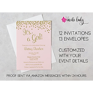 Customizable Baby Shower Invitations for Girl Pink and Gold Invites with Envelopes (12 Count)