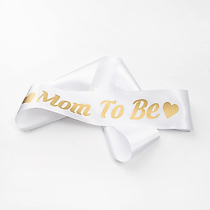 Baby Shower Maternity Sash Belly Belt, Mom to Be & Dad to Be Button Pin, Pregnancy Maternity Flower Sash Belt for Gender Reveal (Khaki)