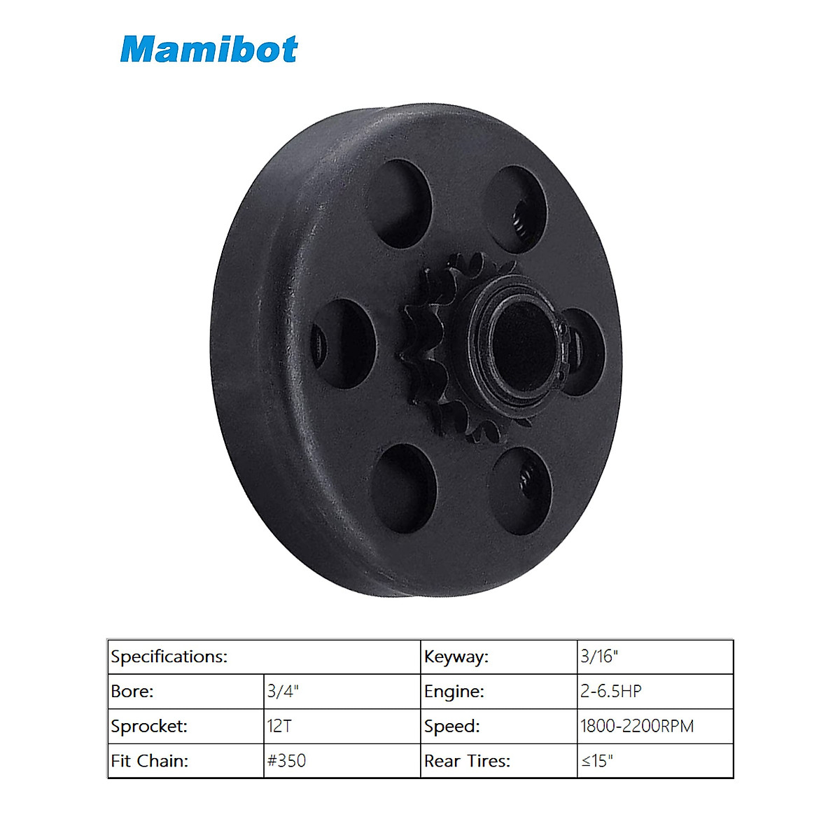 Mamibot Go Kart Clutch 3/4" Bore 12 Tooth, General Engine Centrifugal Clutch with 2PCS Screws for Fun Kart, Minibike, Predator 212, Honda GC GX 2-6.5HP Engine