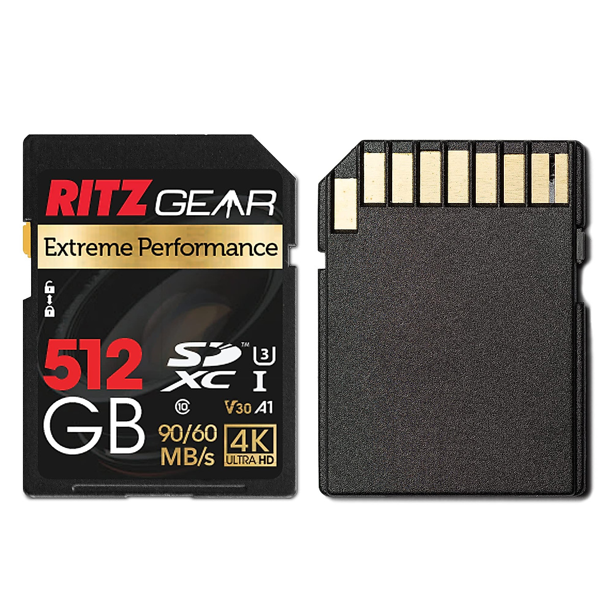 Ritz Gear 512GB High-Speed SDXC UHS-I SD Card, C10, U3, V30, Full-HD & 4K Memory Card