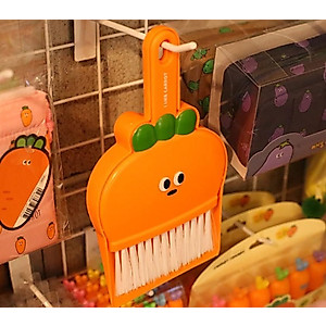 Generic Cute Carrot Mini Broom and Dustpan Set for Desk, Small Dustpan and Brush Set, Orange