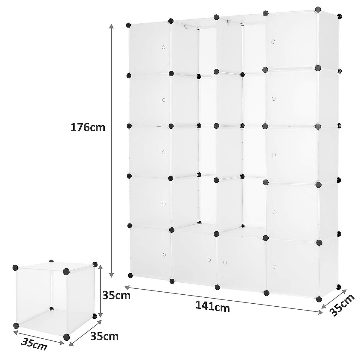 Devo Portable Wardrobe for Hanging Clothes, Cube Storage Organizer, DIY Closet Clothes Plastic Wardrobe for Space Saving (20 Cubes) with Hammer (White)