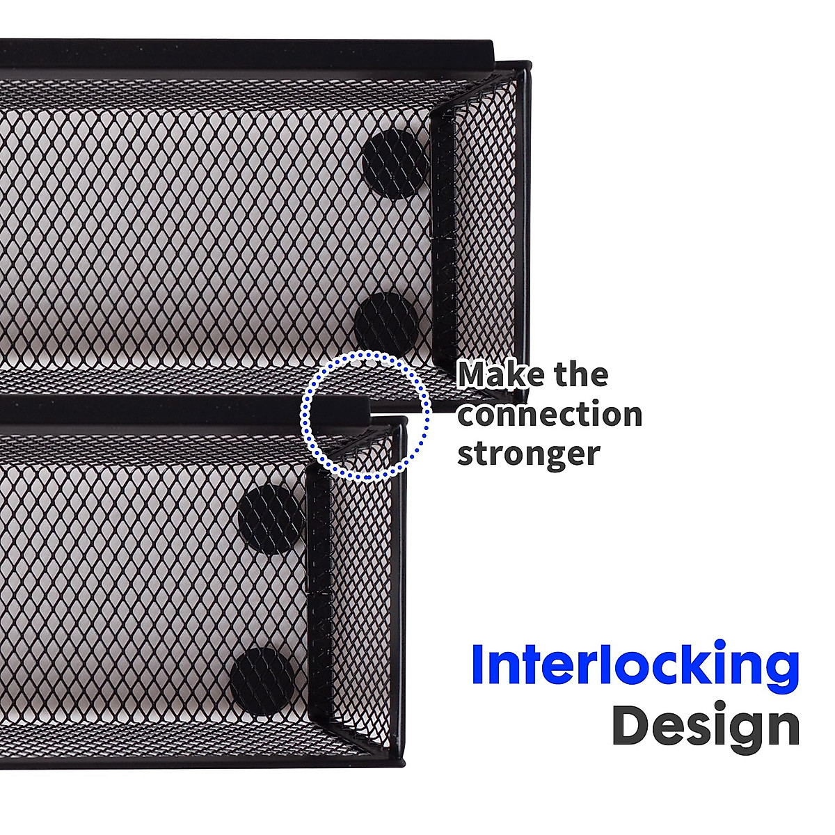 Barelove Silverware Drawer Organizer for Kitchen Drawers, 6 Pcs Mesh Utensil Holder Cutlery Storage Tray with Interlocking Arm for Flatware Knives Forks Spoon Home Office Desktop, 12x3x2 Inch, Black