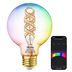 iHome Spectra Smart Spiral Edison RGBW Multicolor LED Light Bulb, G25/E26, 440 Lumens, 5.5W (40W Equivalent), Tunable and Dimmable Color Changing WiFi Smart Bulb, Works with Alexa and Google Home