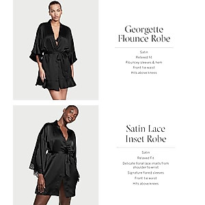 Victoria's Secret Satin Robe, Short Bathrobe, Silk Kimono Lingerie, Nightwear, Women's Sleepwear, Black (XL/XXL)