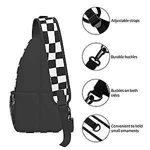 Junong Goth Black Withe Chessboard Sling Bag Crossbody Sling Backpack Travel Hiking Chest Bags Shoulder Sports Daypack for Women Men