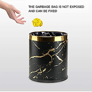Huaqinglian 2.6Gallon Small Office Trash Can,Bathroom Garbage can,Bedroom Waste Basket Bin Garbage Bag Invisable Trash Bin for Living Room (Black Gold Marble)