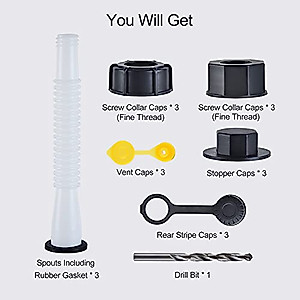Gas Can Spout Replacement 5 gal Easy to Install, Gas Can Nozzle Replacement 5 gallon, Fit for Most 1/2/5/10 Gallon Gas Can(3 kit), Include Gas Can Spouts for Older Gas Cans, Easy Pour Gas Can Spout