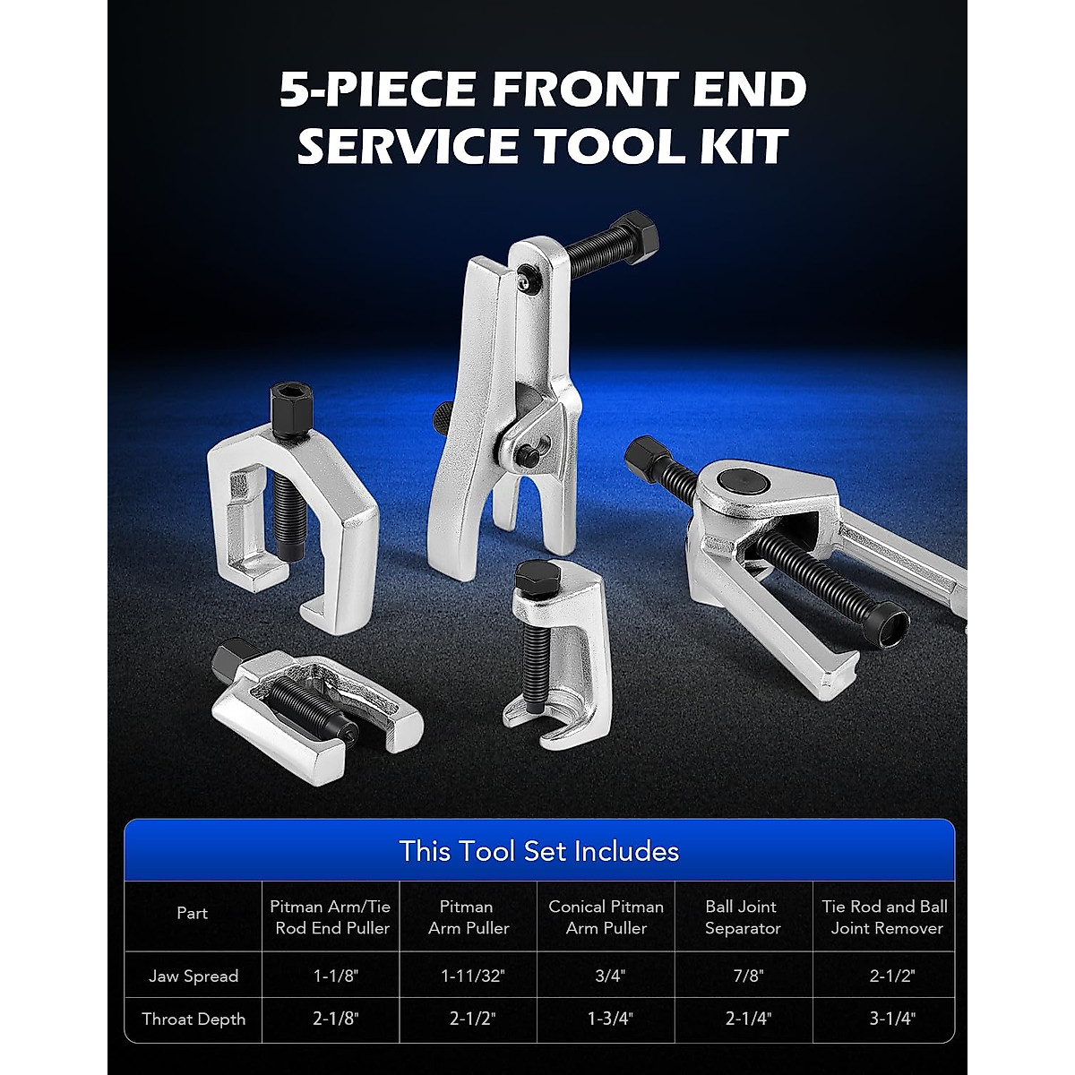 OMT 5-in-1 Ball Joint Separator, Pitman Arm Puller, Tie Rod End Tool Set for Front End Service, Splitter Removal Kit (RD06)