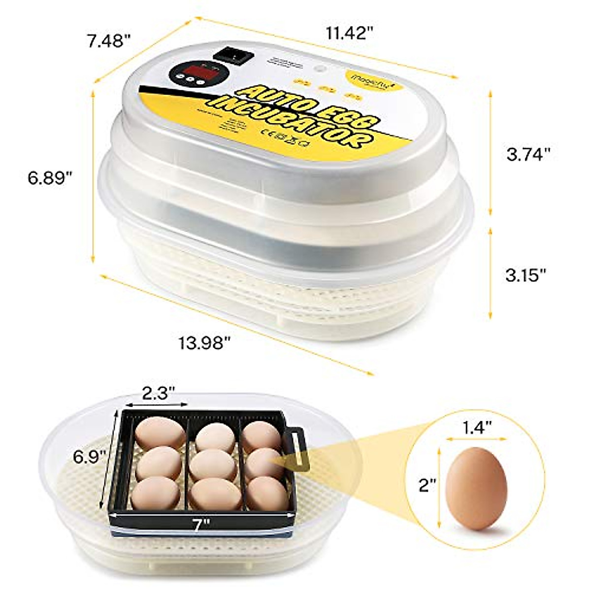 Magicfly Mini Egg Incubators for Hatching Eggs, with Automatic Egg Turning, 9-12 Eggs Hatching Incubator for Chickens, Ducks, Goose, Birds