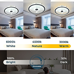 CHANFOK Ceiling Fan With Light Remote Control,Flush Mount Low Profile Ceiling Fan With Light Dimmable 6 Speed - Work with Alexa/Google Home