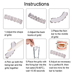 Gold Grillz Teeth Set Diamonds Grillz 18K Plated Gold Top & Bottom Grill Hip Hop Bling Iced Out Grillz for Women Men Kids Costume Cosplay with Molding Bars Silver