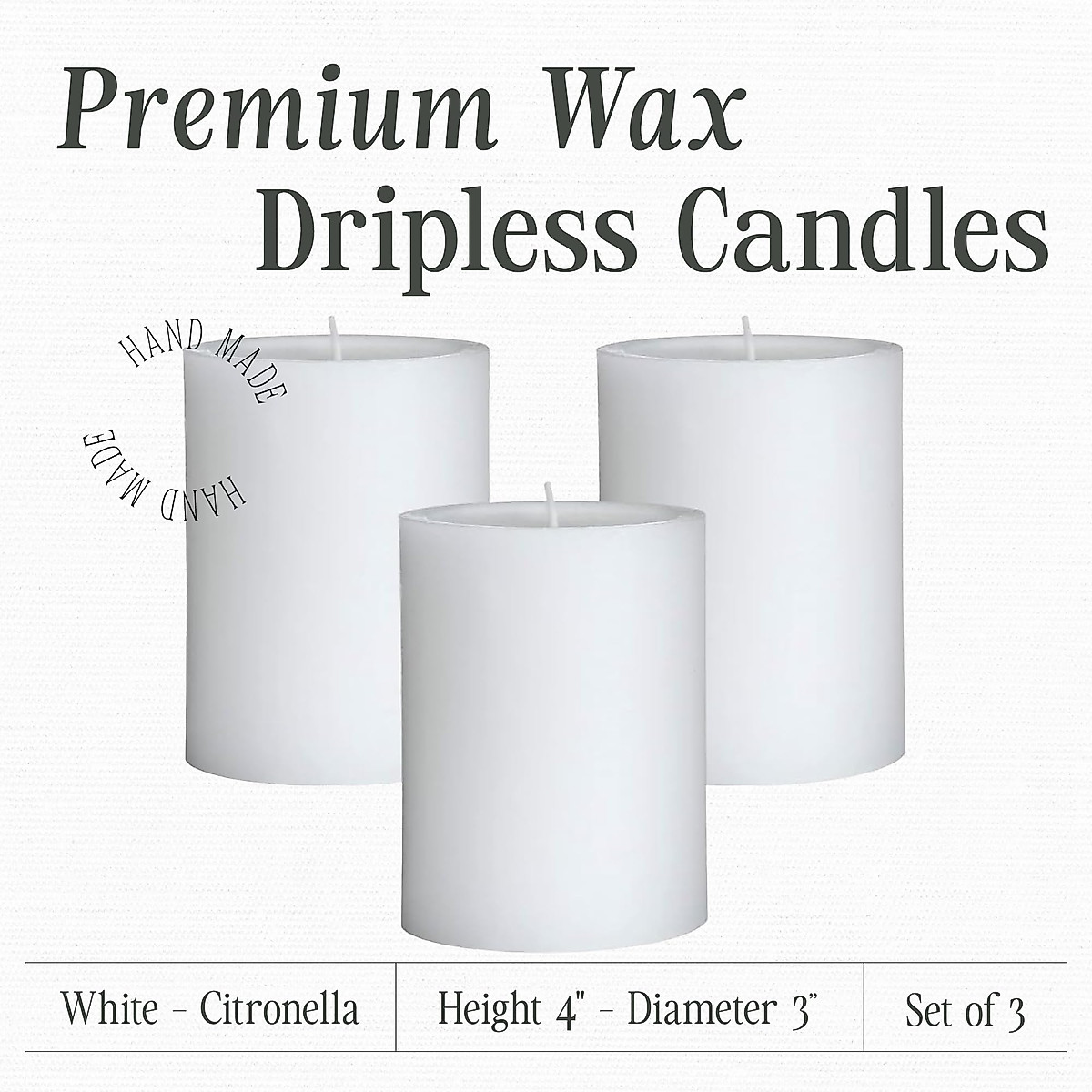 Mister Candle - 3 inch by 4 inch Tall Citronella Scented Pillar Candles (Set of 3) - Indoor & Outdoor Use