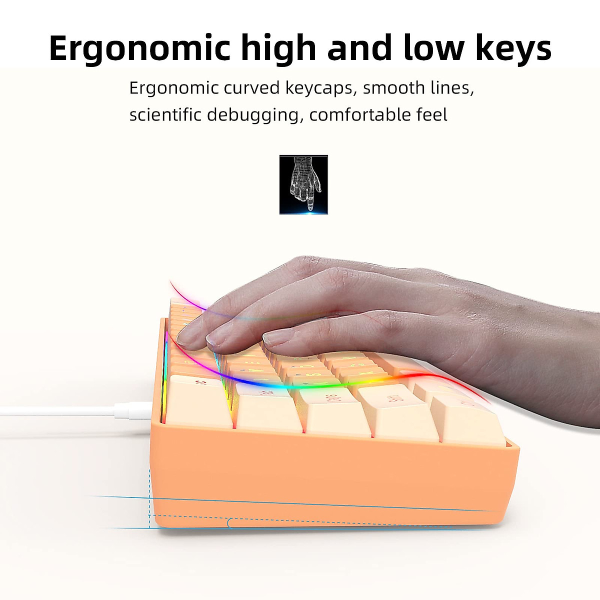 Snpurdiri 60% Wired Gaming Keyboard, RGB Backlit Ultra-Compact Mini Keyboard, Waterproof Mini Compact 61 Keys Keyboard for PC/Mac Gamer, Typist, Travel (Cream and Orange)