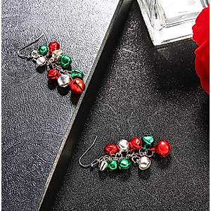 Silver Red Green Christmas Jingle Bell Tinkle Bell Cute Ornament Long Chain Dangle Earrings for Women Teen Girls Fish Hook Dangling Hanging Hypoallergenic Christmas Festival Party Jewelry Gift for Bff
