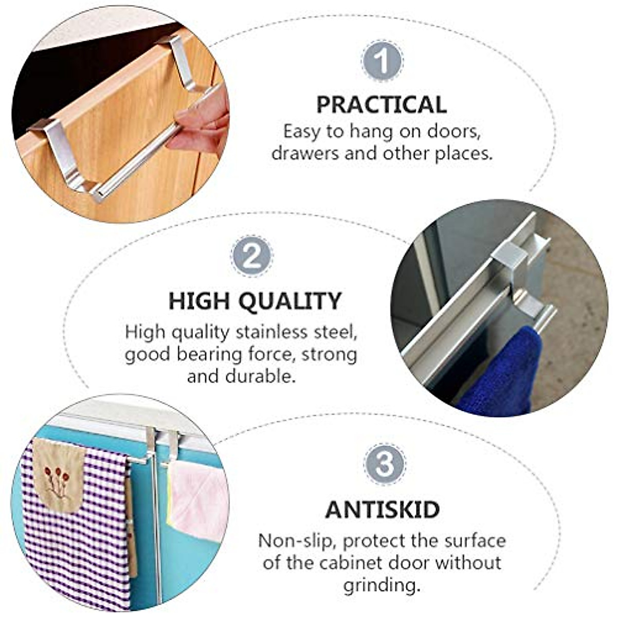 IMIKEYA Over Door Towel Bar Hooks Holders Less Steel Cabinet Cupboard Towel Hooks Shelf Towel Rack Kitchen Bathroom Organizer