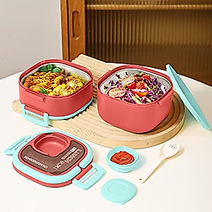 Stackable Lunch Container for Adults with 45oz Large Capacity Stainless Steel bento box Adult lunch box, Leak-Proof Durable All-in-One Bento Box Built In Divider, Spoon, Dressing Container (Pink)