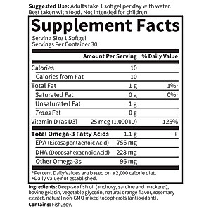 Garden of Life Minami Supercritical Platinum Omega 3 Fish Oil Supplement - Orange, 30 Softgels, Ultimate Once Daily Fish Oil Omega 3 for Heart & Brain Health, 1100mg Omega-3s + 1,000 IU Vitamin D3