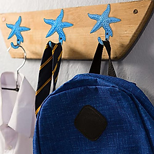 Set of 6 Starfish Cast Iron Wall Hooks Sea Star Decorative Wall Hook Antique Blue Outdoor Towel Hooks Starfish Decorative Coat Hooks for Aprons Hats Keys Bathroom Kitchen