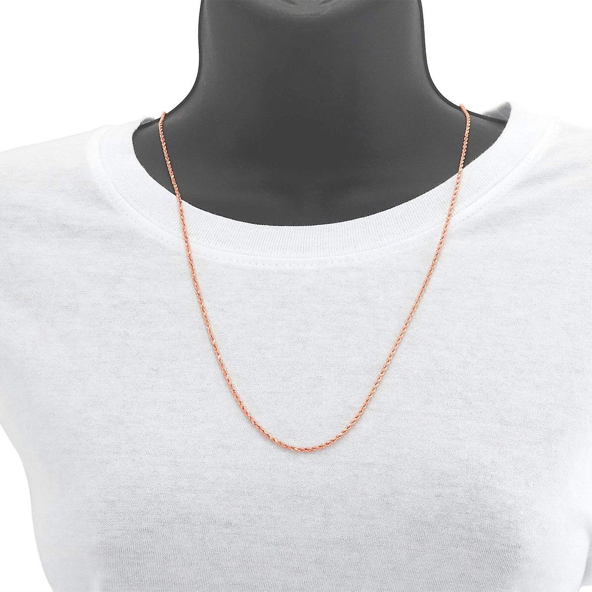 Nuragold 10k Rose Gold 1.5mm Rope Chain Diamond Cut Womens Dainty Pendant Necklace, 14" 16" 18" 20" 22" 24" 26"
