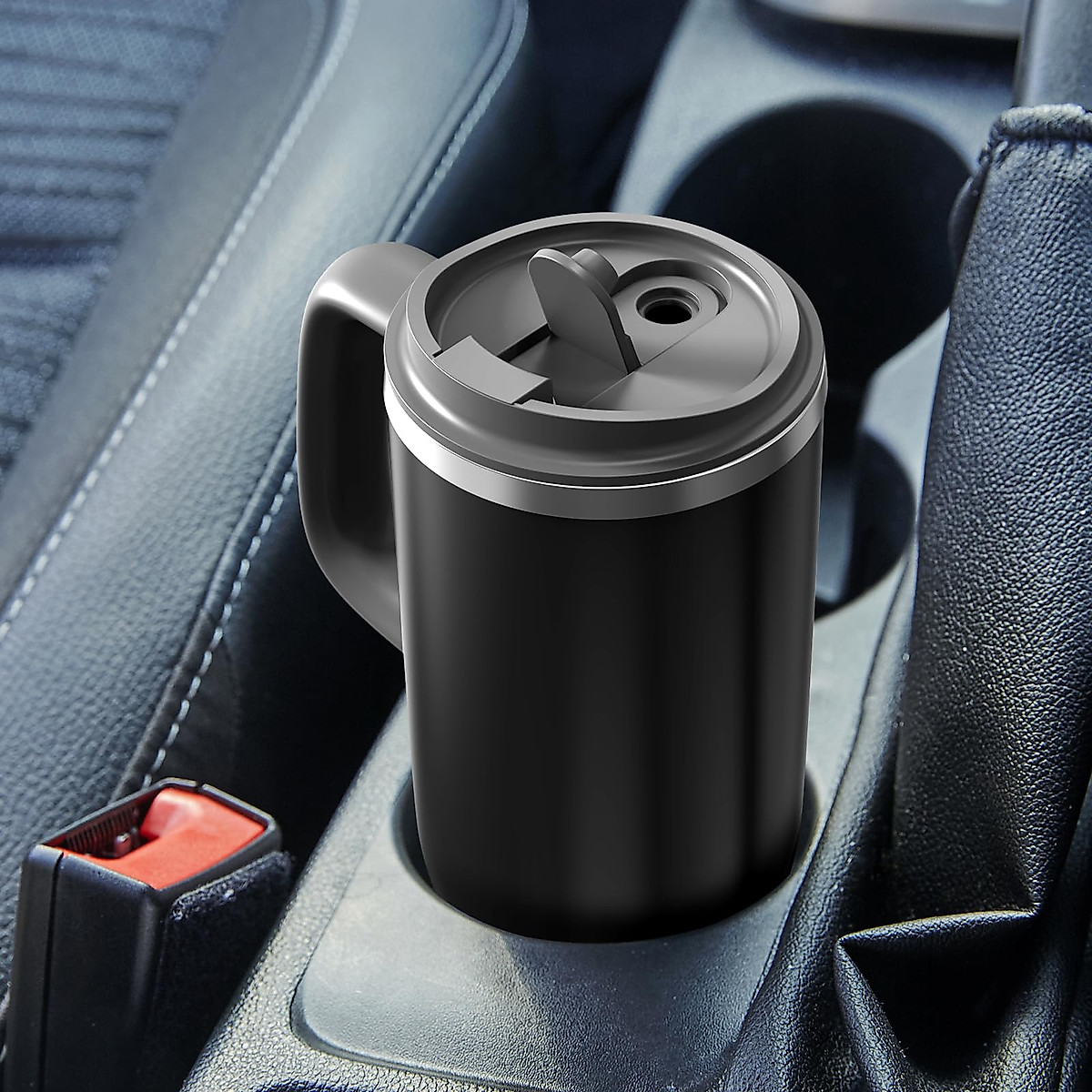 40 oz Insulated Tumbler with Handle, Stainless Steel Straw and silicone sleeves, Leakproof Travel Mug for Water, Iced Tea or Coffee, Insulated Cup Gifts for Women & Men, Black