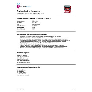SparkFun (PID 15334 Qwiic 12 Bit ADC - 4 Channel (ADS1015)