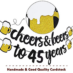 45th Birthday Decorations Cheers to 45 Years Banner for Men Women Birthday Backdrop Wedding Aniversary Party Supplies Decorations Black Glitter Pre Strung