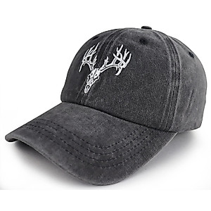 Deer Hunting Accessories Hats for Men Women, Funny Embroidered Halloween Deer Skull Head Antler Baseball Cap, Adjustable Washed Elk Reindeer Decor Hat, Gifts for Friends Wild Animal Lover Hunter