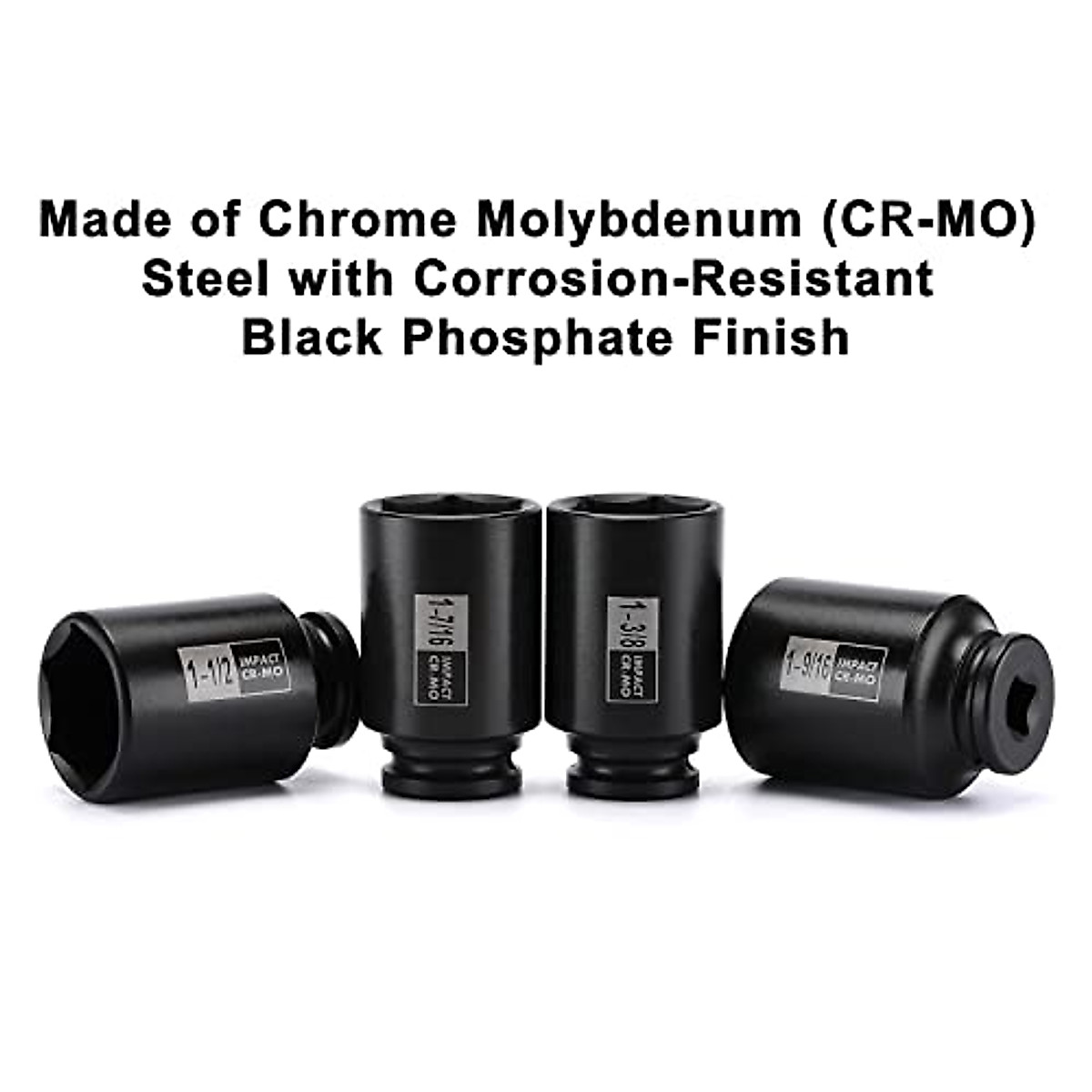 Mayouko 7PCS 1/2 Inch Drive Deep Impact Socket Set, 1-3/8" - 1-3/4", Spindle Axle Nut Sockets, SAE, Deep, 6-Point, CR-MO