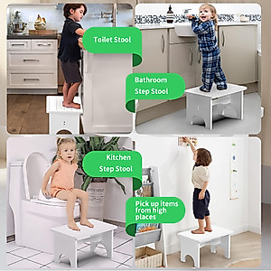 Wooden Step Stool for Adults, 9" Portable Wood Step Stool for Kids, Heavy Duty Bedside One Step Stool with 550 Lbs Load Capacity, Non-Slip White Foot Step Stool for Kitchen Bathroom Bedroom