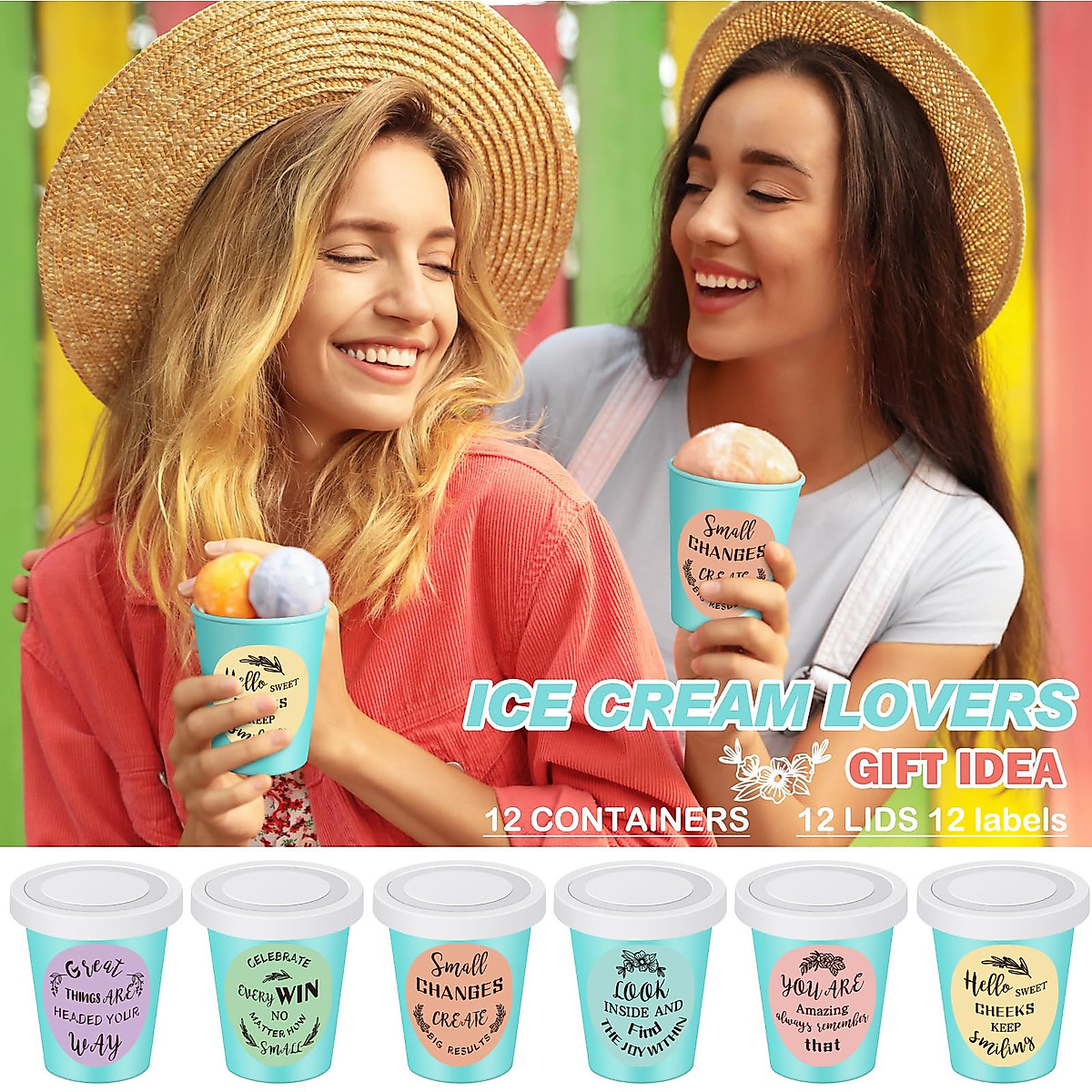 FoldTier 12 Sets 8oz Mini Ice Cream Containers with Silicone Lids Homemade Ice Cream Portion Control Containers and Weight Loss Motivation Single Serving Mini Freezer Cups for Homemade