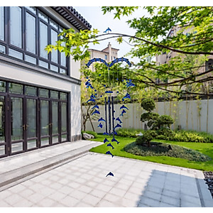 Chyeda Creative Heart Shape Dolphin Wind Chimes-Blue 90CM-Suitable for Garden, Patio, Backyard, Porch or a Gift for him/her