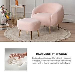 Kiztir Pink Accent Chair, Reading Chair with Ottoman/Gold Legs, Sherpa Accent Chair for Living Room, Bedroom or Reception Room