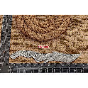 HUNTEX Custom Handmade Hand-Forged Twist Pattern Damascus Steel 10.5 Inch Long Full Tang Razor Sharp Camping Hunting DIY Blank Blade Gut Hook Knife for Knife Making