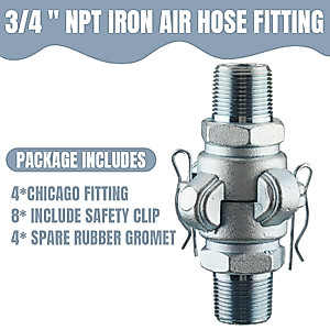 Therwen 4 Sets NPT Iron Air Hose Fitting 2 Lug Universal Coupling Chicago Fitting for Female and Male End (Male End,3/4'')