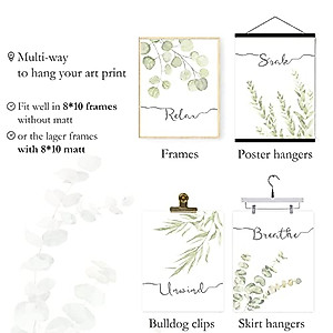 Botanical Plant Bathroom Decor Wall Art Prints , UNFRAMED Relax Wall Painting Art, Sage Green Wall Art Prints for Bathroom, Eucalyptus Leaves Watercolor Wall Posters, Boho Minimalist Wall Art, Set of 4, 8"x10"