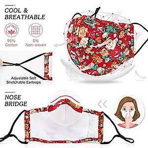 Cloth Face Maks Washable Reusable for Women Men Build-in Nose Wire&Filter Pocket with 9 Filters Adjustable Breathable 3 Layers Cotton Cup Dust Safety Protection Fabric with Designer Printed(9 Pcs)