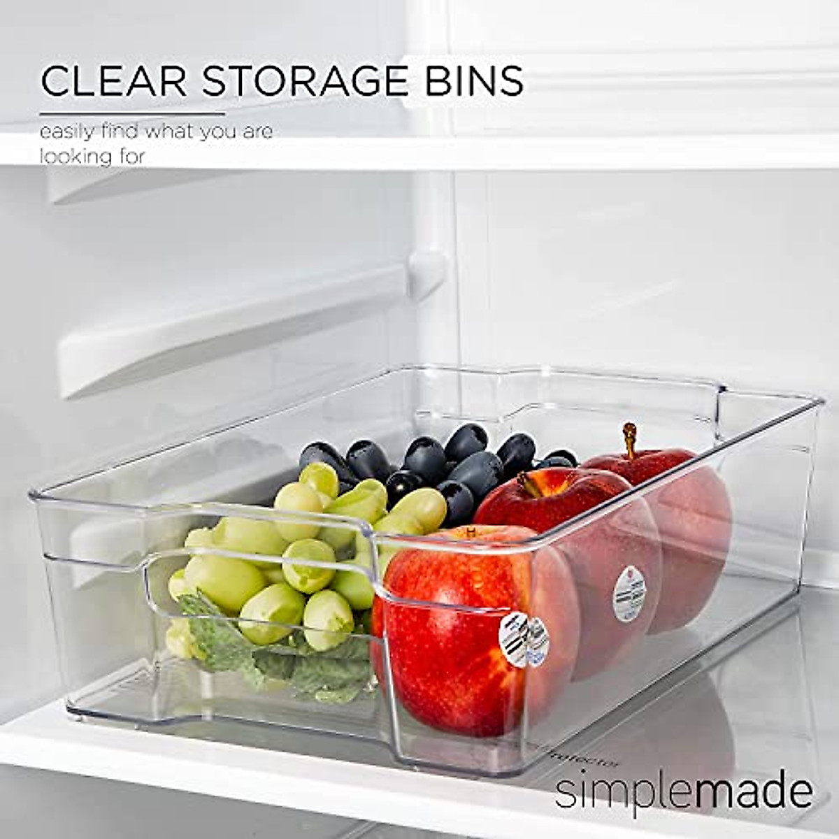 SIMPLEMADE Clear Refrigerator Organizers, 2 Pack Large Sized 8" x 12" Clear Bins for Fridge, Containers for Fridge and Freezer, Multipurpose Storage for Kitchen, Office, Bathroom