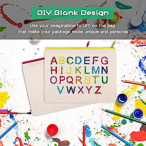 Small Canvas Bags with Zipper, Zipper Pouch 12 Pack, DIY Craft Bag Canvas Makeup Bags Cosmetic Bag Multipurpose Travel Toiletry Pouch Blank Stationery Pencil Pouch with Colorful Zipper, Beige