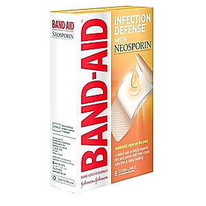 Band-Aid Brand Adhesive Bandages Infection Defense with Neosporin Antibiotic Ointment, for Wound Care and First Aid, Extra Large, 8 ct
