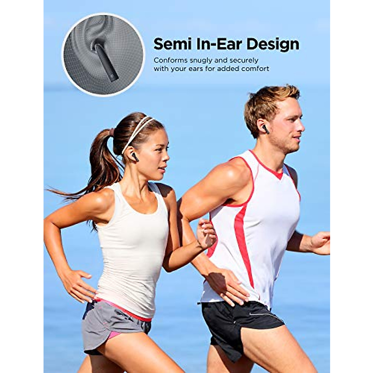omthing True Wireless Earbuds, TWS Bluetooth 5.0 Headphones Stereo Sound Earphones, 4 ENC Mic, 25H Playtime Wireless Earbuds Sweatproof Sports Earphone, Suitable for Exercise/Driving/Home Office