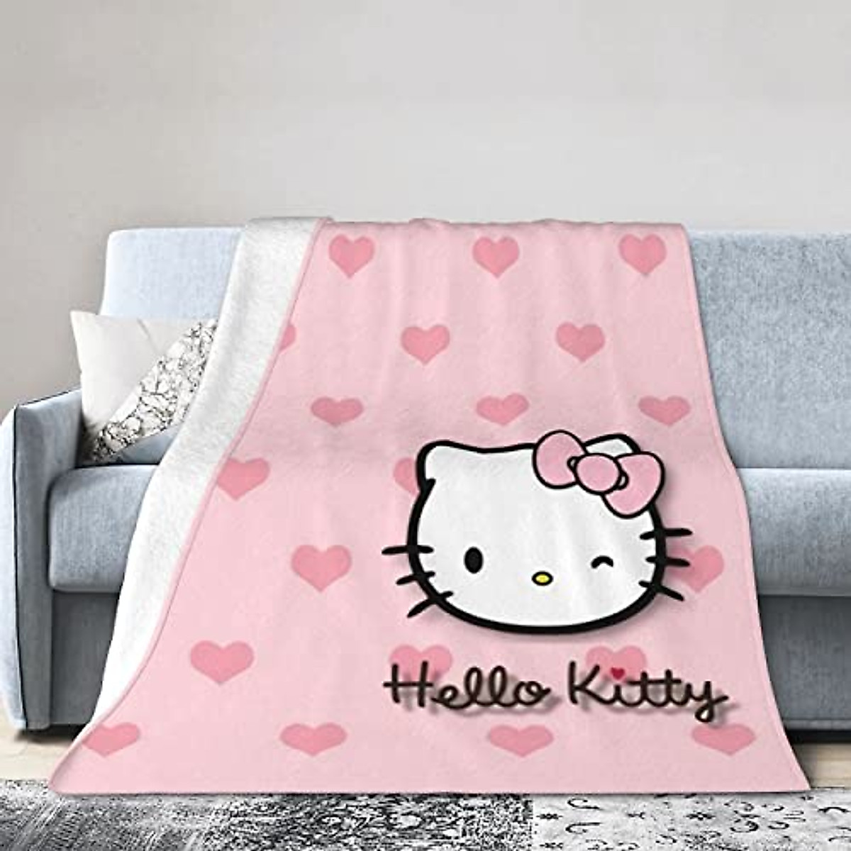 ISUNIET Lightweight Throw Blanket Ultra Soft Velvet Bed Blankets Quilt Durable Home Decor Sofa Carpet 50''x40'' Cartoon Pink Kitty Cat (80)