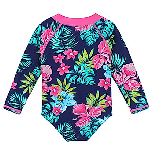 HUAANIUE Baby/Toddler Girl Swimsuit Rashguard Swimwear Long Sleeve One-Piece Navy Flower 0-6 Months