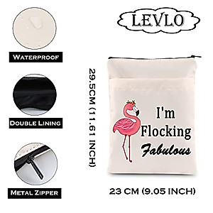 LEVLO Pink Flamingo Lovers Gifts I'm Flocking Fabulous Book Cover Book Sleeve Zipper Pocket with Flamingo Pattern BFF Gift (I'm Flocking Fabulous)