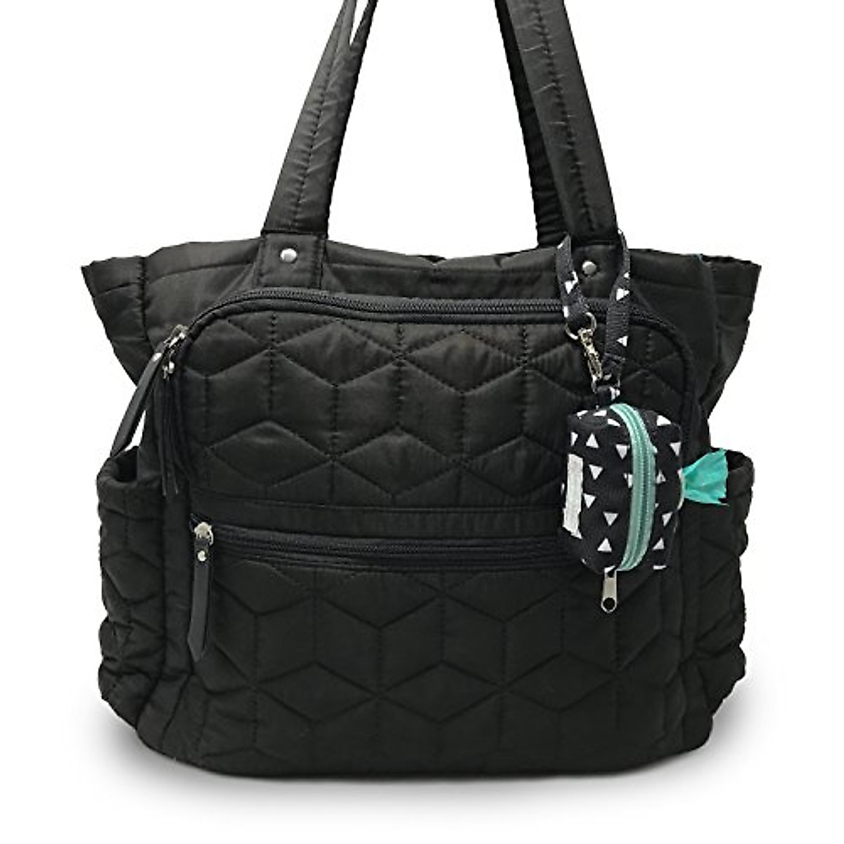 Goobie Baby Diaper Bag Dispenser, Includes Roll of Unscented Disposable Refill Bags | Waste Bag Holder for Stroller (Black Triangle Dispenser + 1 Roll)