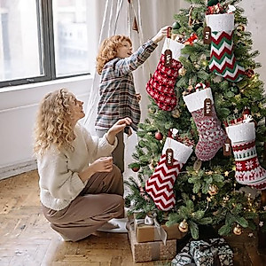 Ryoizen Christmas Stockings 5 Pack,16'' Xmas Stockings with Wool Knitted Stripe Plush Faux Fur Cuff Stockings for Stairs Fireplace Hanging Home Party Family Holiday Decor