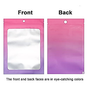 100 Pcs Resealable Mylar Ziplock Food Storage Bags, Gradient Color Smell Proof Bag with Clear Window, Packaging Pouch for Coffee Beans Candy Sample Food (Pink Purple, 4 X 6 Inch)